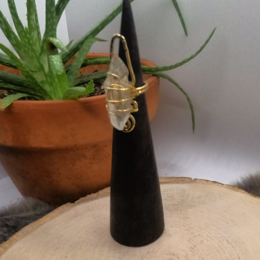 Copper Aqua Aura Quartz Ankh Ring - Aboriginal Bling Blam