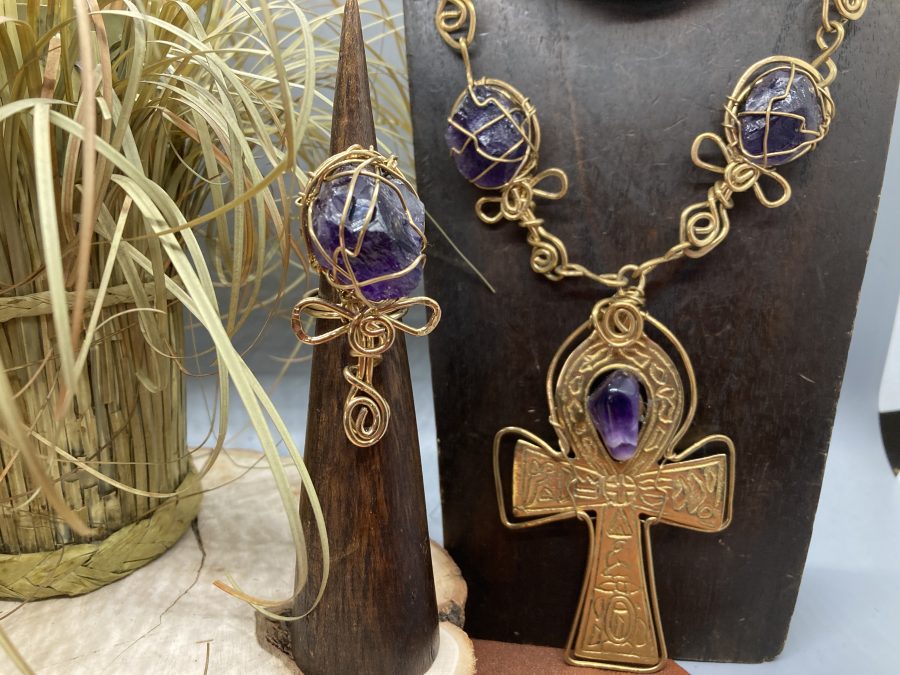 Brass Amethyst Ankh Deluxe Set - Aboriginal Bling Blam